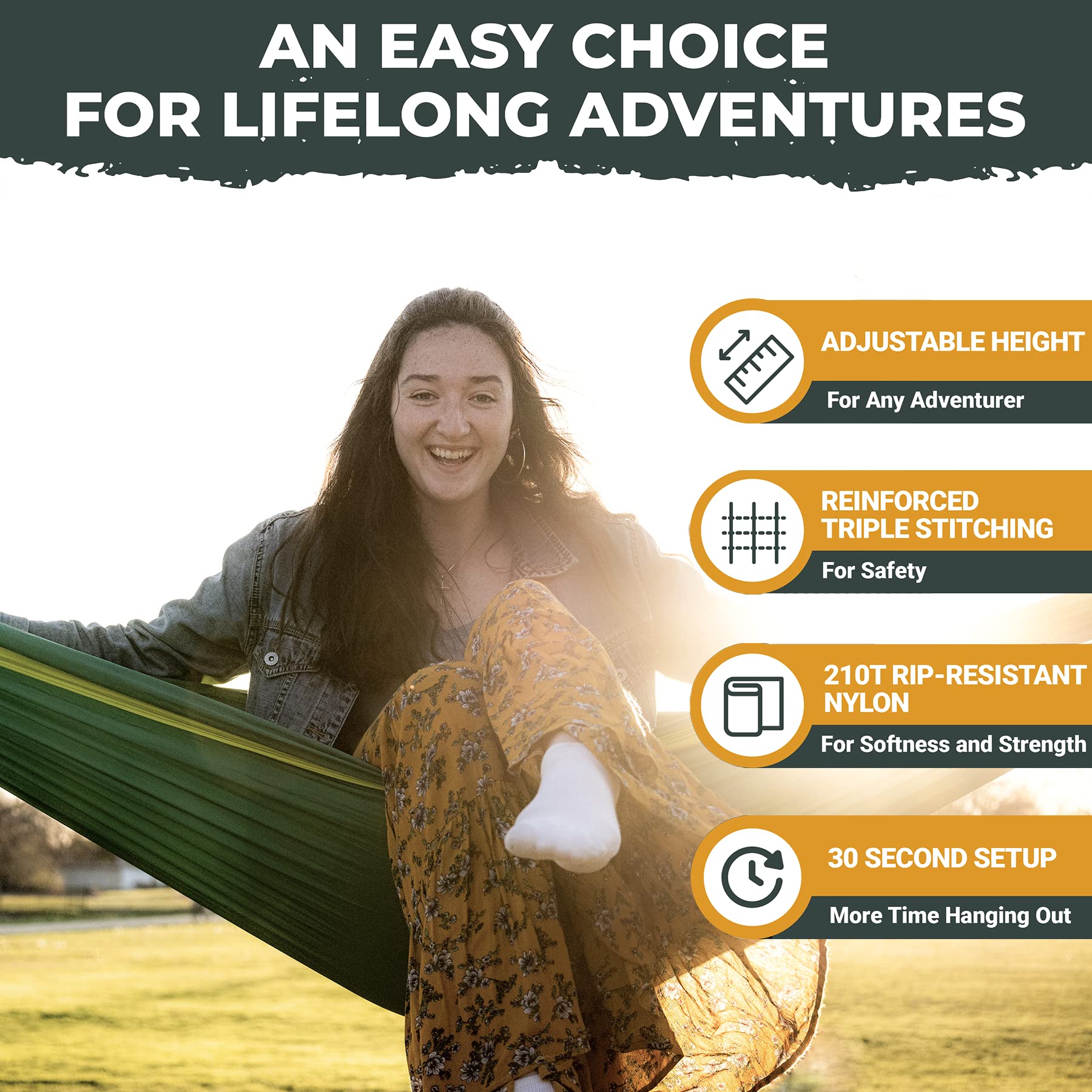 Hiker Hunger, 2 Person Hammock, Camping Hammock, Portable Hammock, Travel Hammock, Double Hammock w/Tree Straps & Carabiners, Perfect Kids Hammock