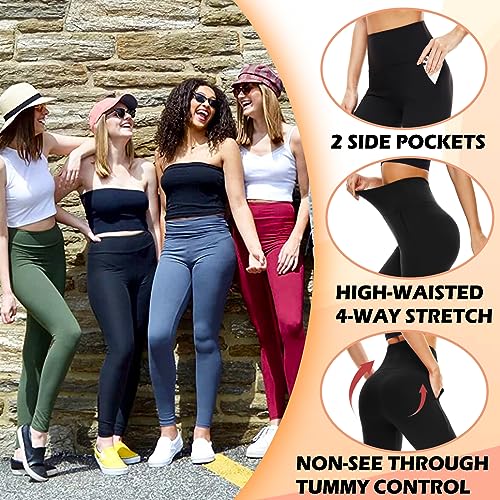 NEW YOUNG 3 Pack Leggings with Pockets for Women,High Waisted Tummy Control Workout Yoga Pants Black