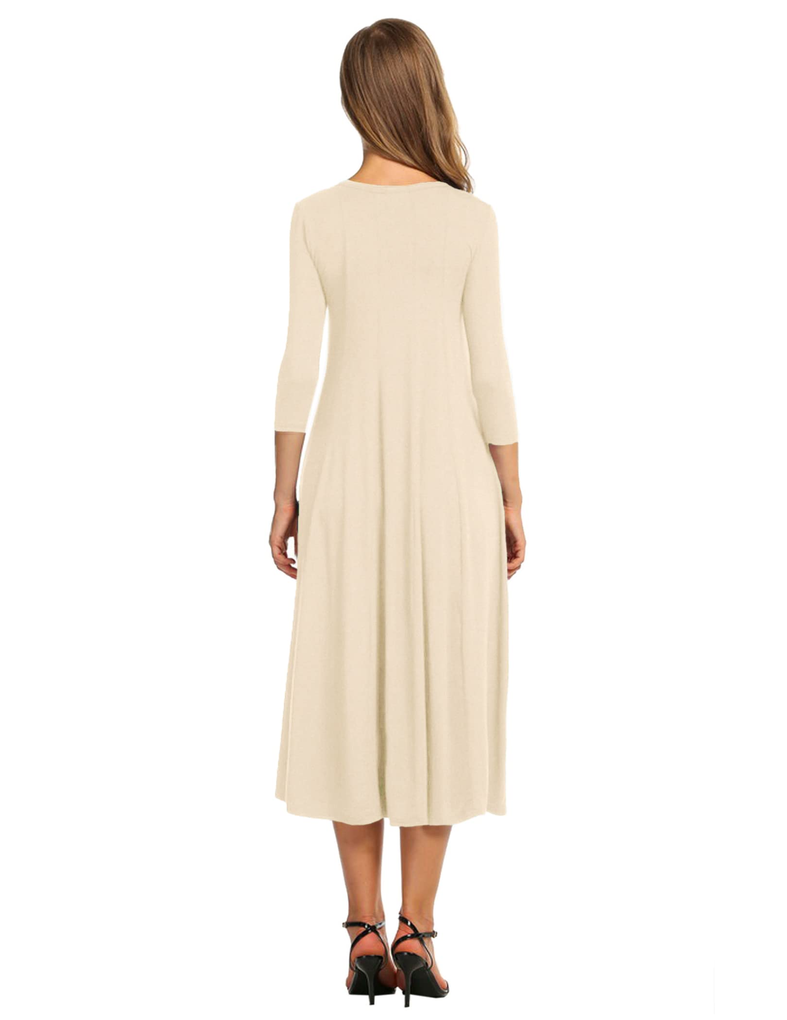 HOTOUCH Women's Casual Plain 3/4 Sleeve Simple Tshirt Loose Midi Dress (Beige S)