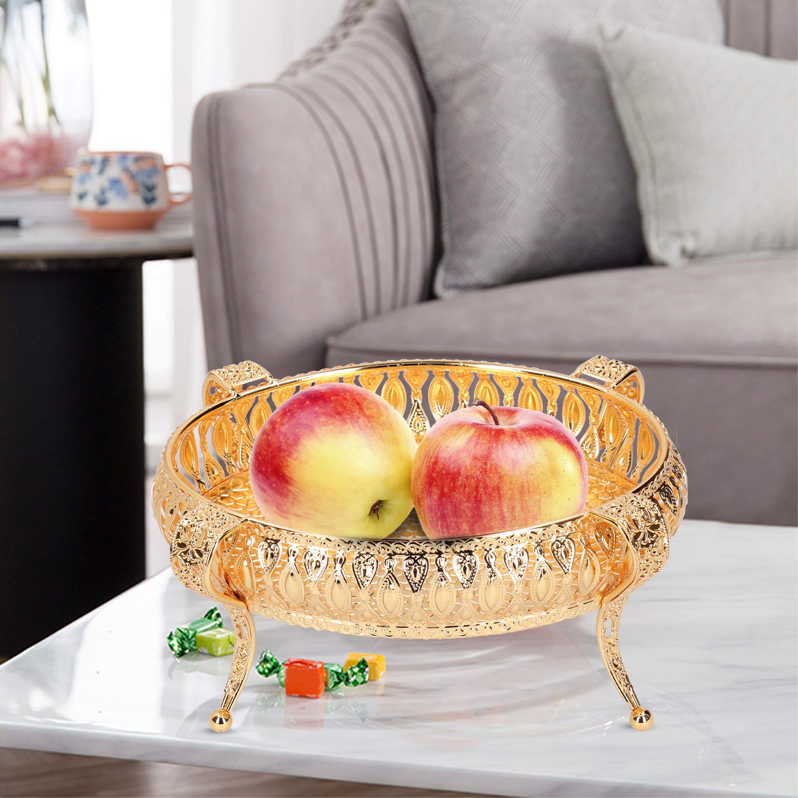Metal Fruit Tray, Zinc Alloy Table Centerpiece Food Stand Dessert Storage Plate Holder Snack Bread Candy Storage Dish for Party Kitchen Countertop Decorative