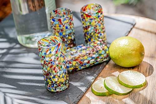 MEXTEQUIL - Authentic Mexican Tequila Shot Glasses - Tequila Set of shot glasses - 4 pcs - 2 Oz - Mexican Hand Blown Shot Glass (Confetti)