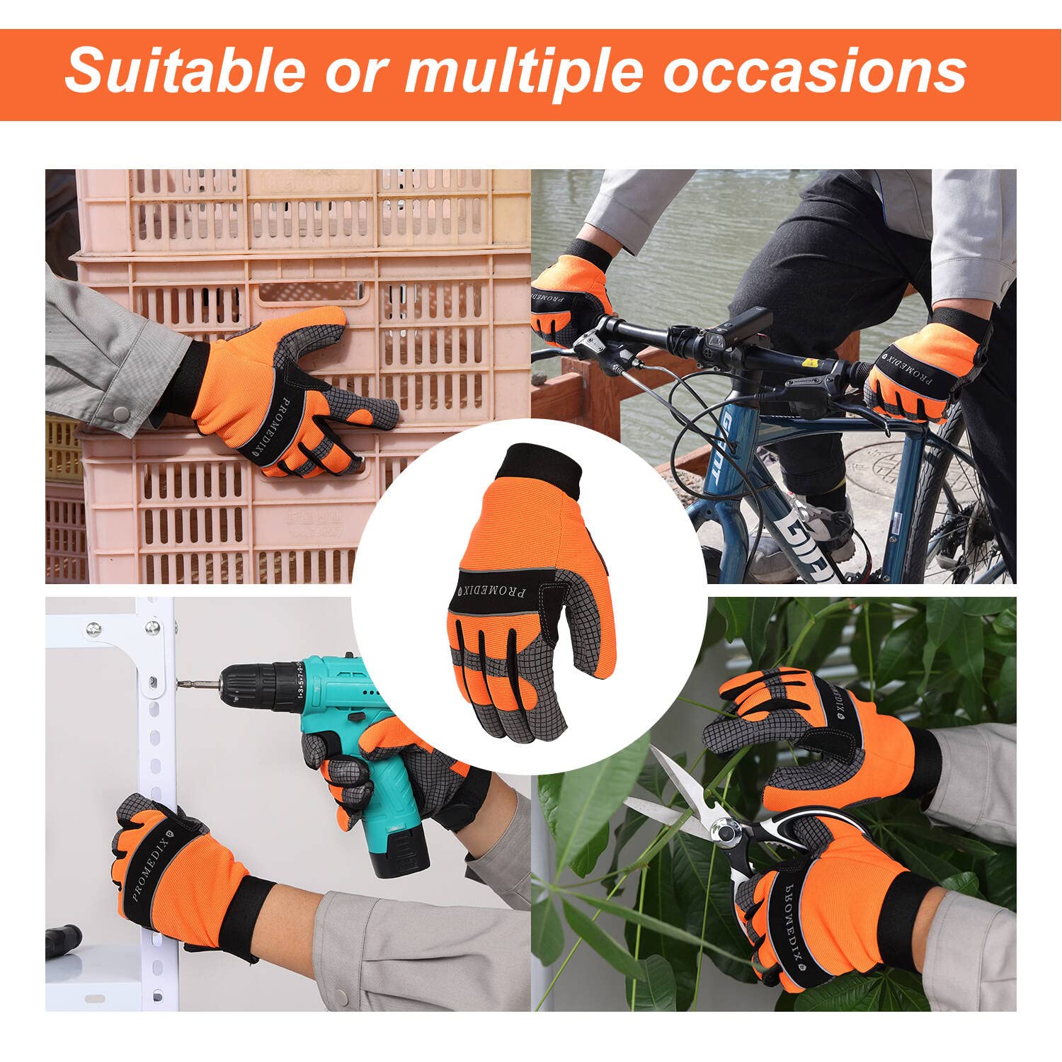 PROMEDIX P 2-Pairs Safety Work Gloves,Mechanics Gloves,Working Gloves for Man with Glove Clip,One size fits most.