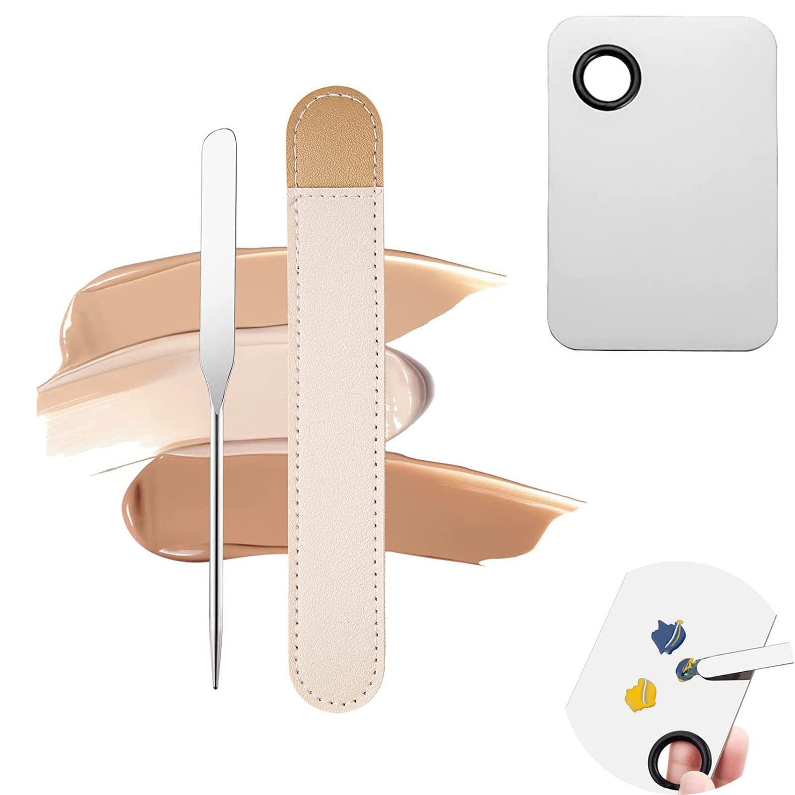 Picasso Spatula Makeup Korean, Stainless Steel Makeup Spatula and Palette Set, Professional Makeup Tool, Korean Picasso Makeup Spatula(Spatula+Palette+Leather Cover)
