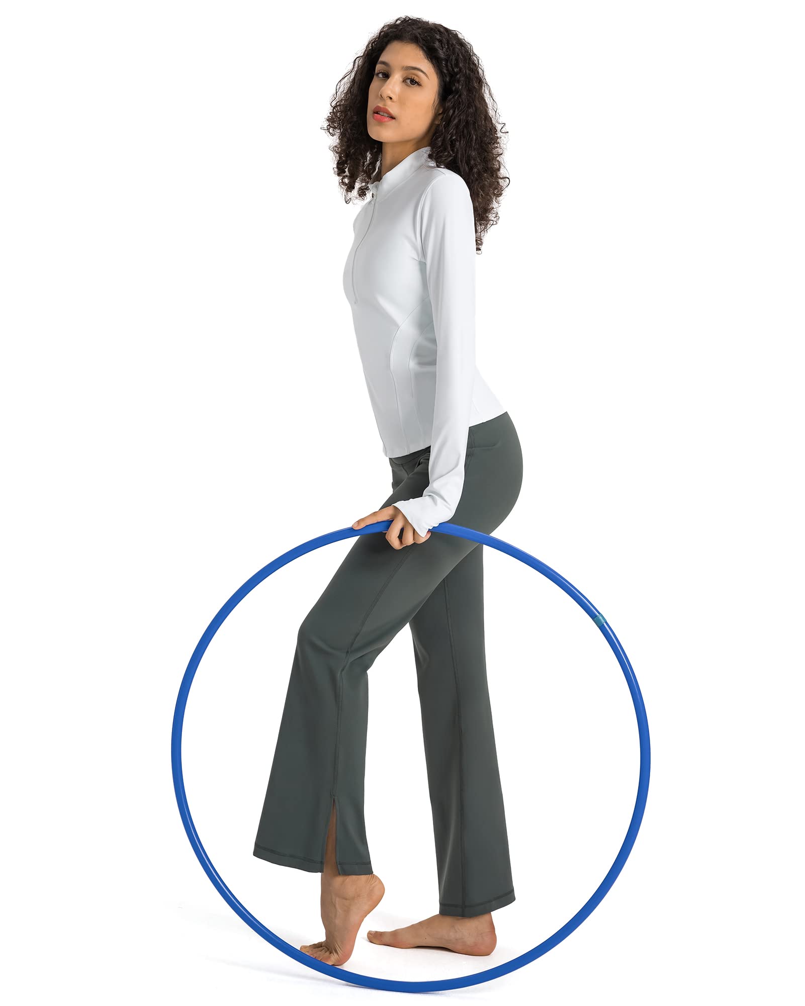 NOSEKOON Women’s Flare Yoga Leggings Split Hem High Waisted Casual Bootleg Pants Tummy Control Bootcut Pants Brown