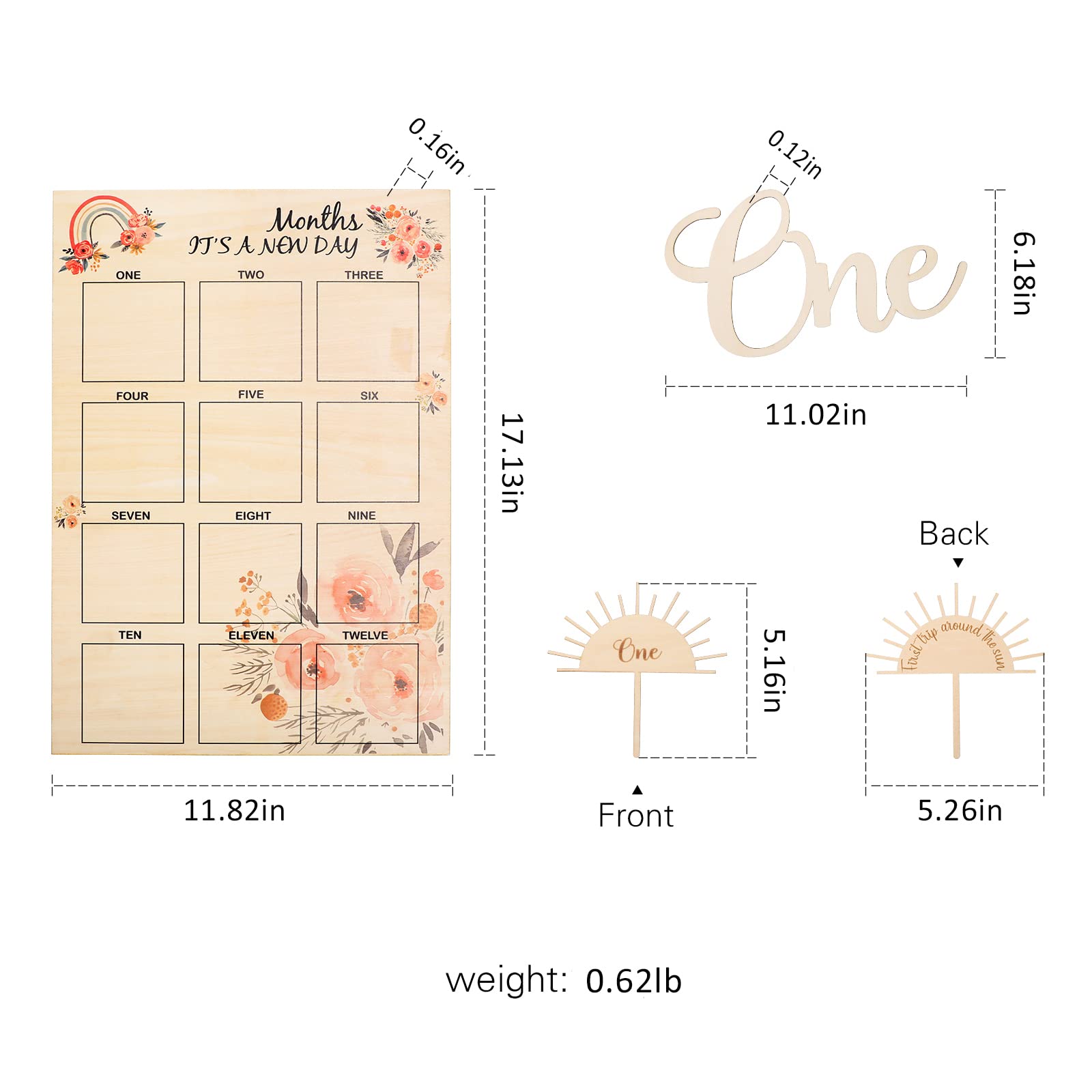 Promise Babe Keepsake Photo Frame,Baby's First Year Picture Frame Monthly Growth Milestone Frame,Baby Girl Nursery Decor for Birthday Party,Flower Pattern