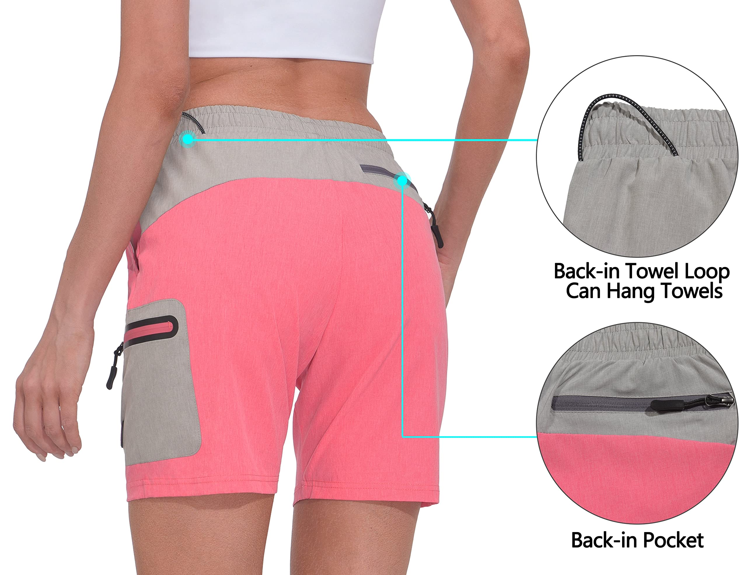 Little Donkey Andy Women's 7 Inches Quick Dry Golf Shorts Stretch Athletic Shorts with Liner, Laser-Cutting Pockets Pink Heather S
