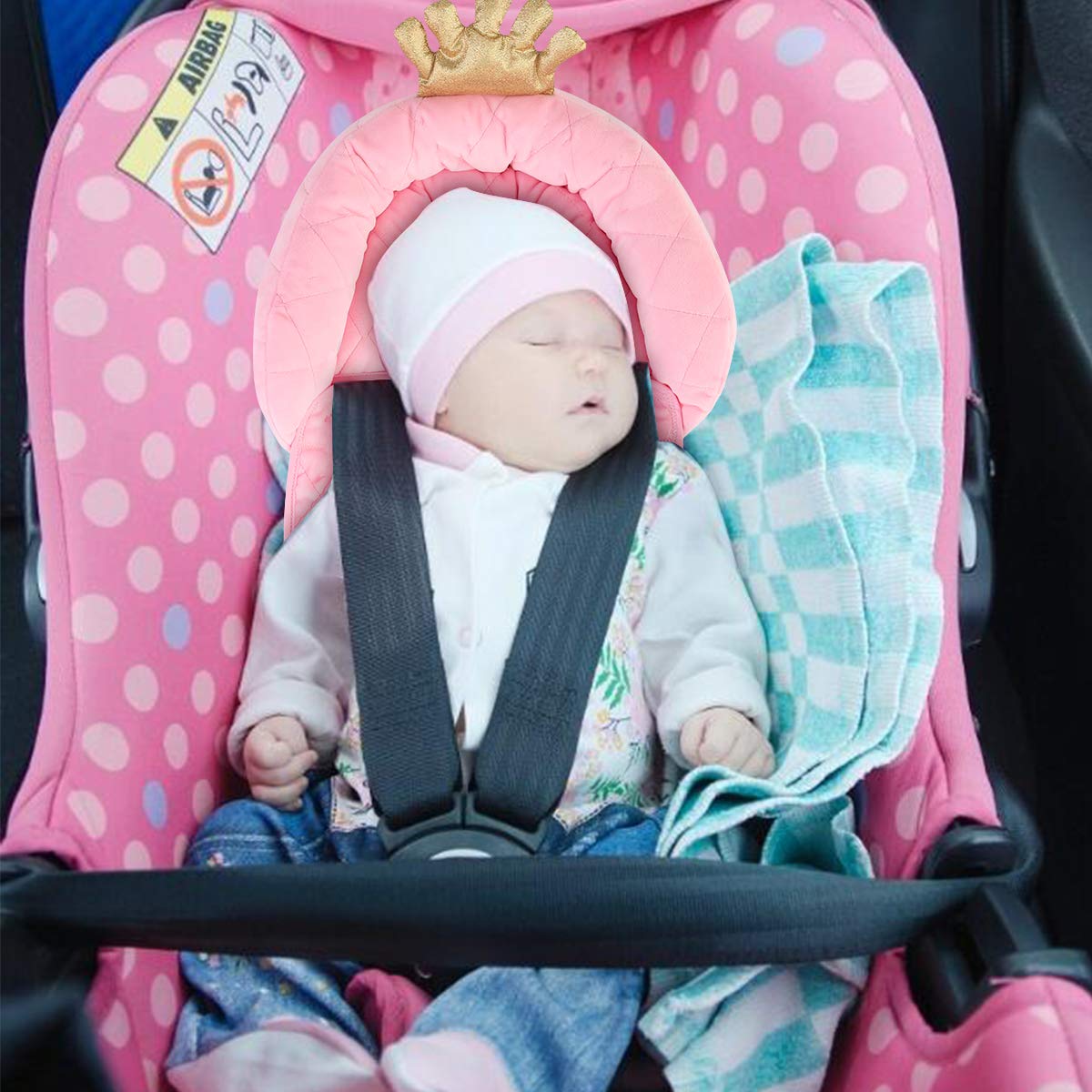 Infant Baby Head Support Pillow, Pink White Royal Princess, Toddler Breathable Head Neck and Body Support for Car Seats and Strollers