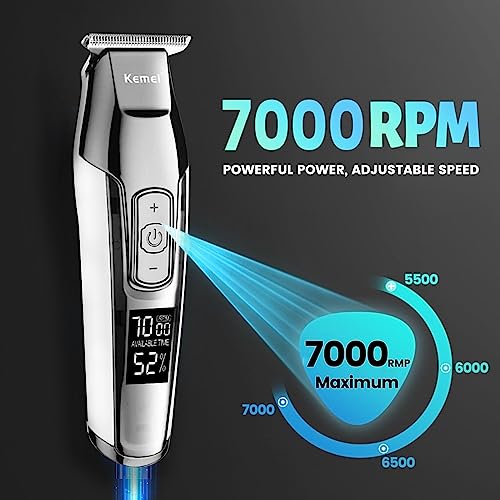KEMEI Men's LCD Display Baldheaded Hair Clipper Professional Beard Hair Trimmer Tools Electric Haircut Cutter Machine Rechargeable Edger,Cordless and USB Rechargeable