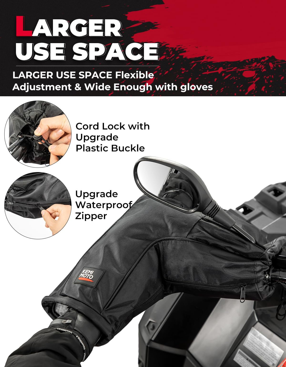 KEMIMOTO ATV Gloves, Touch-Friendly Bag/Front Wind-Breaking Guard Motorcycle Gloves Snowmobile Handlebar Gloves Compatible with Sportsman Scrambler FourTrax Grizzly Snowmobile Bicycle