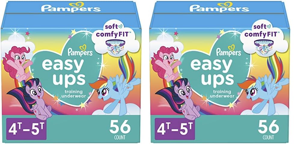 Pampers Easy Ups Training Underwear Girls, 4T-5T Size 6 Diapers, 56 Count (Packaging & Prints May Vary) (Pack of 2)