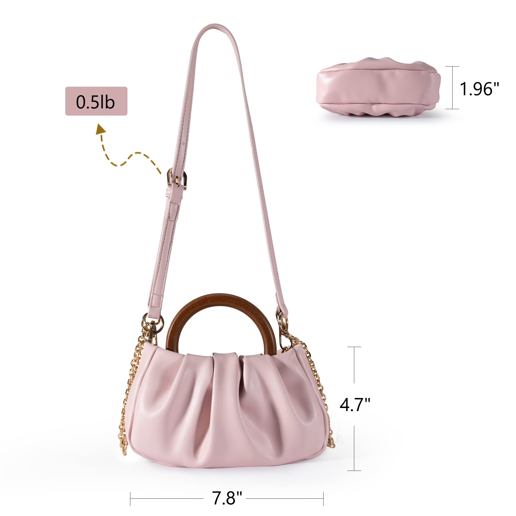 Milan Chiva Clutch Purses for Women Small Handbags Dumpling Mini Cloud Bag with Wooden Handle MC-1007TQ