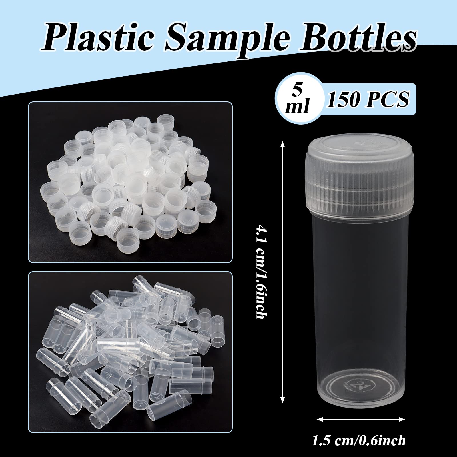 popokk 150 PCS 5 ML Plastic Sample Bottles Vials Sample Container with Lid Clear Vial Storage Container for Small Items