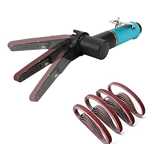 SI FANG Intensive Air Belt Sander 3/8''x 13'' with 16Pcs Sanding Belts (Grit 40 60 80 120 each 4pc), Mini Pneumatic Tool for Metal, Wood, Plastics, Rubber, Providing Polishing, Stripping & Sanding