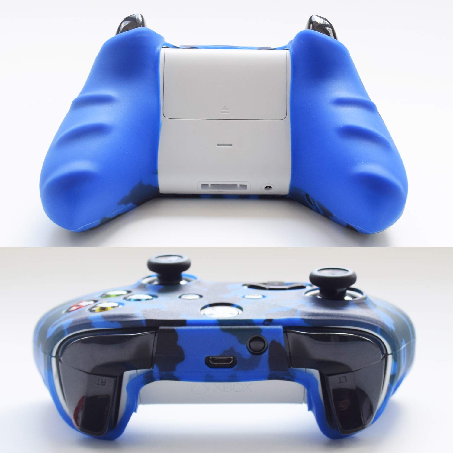 Hikfly Silicone Gel Controller Cover Skin Protector Kits for Xbox One/Xbox One S/Xbox One X Controller Video Games(2x Controller Camouflage cover with 8 x Thumb Grip Caps)(Blue,Red)