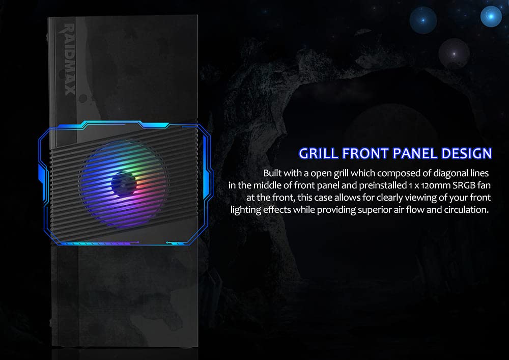 Raidmax Meshian X Seies Mesh Front Intake High Airflow Design, Pre-installed 4X 140mm ARGB and 1x 120mm ARGB Fans, Tempered Glass, Support 4090 GPU and 360mm Water Cooler (H704, Black)
