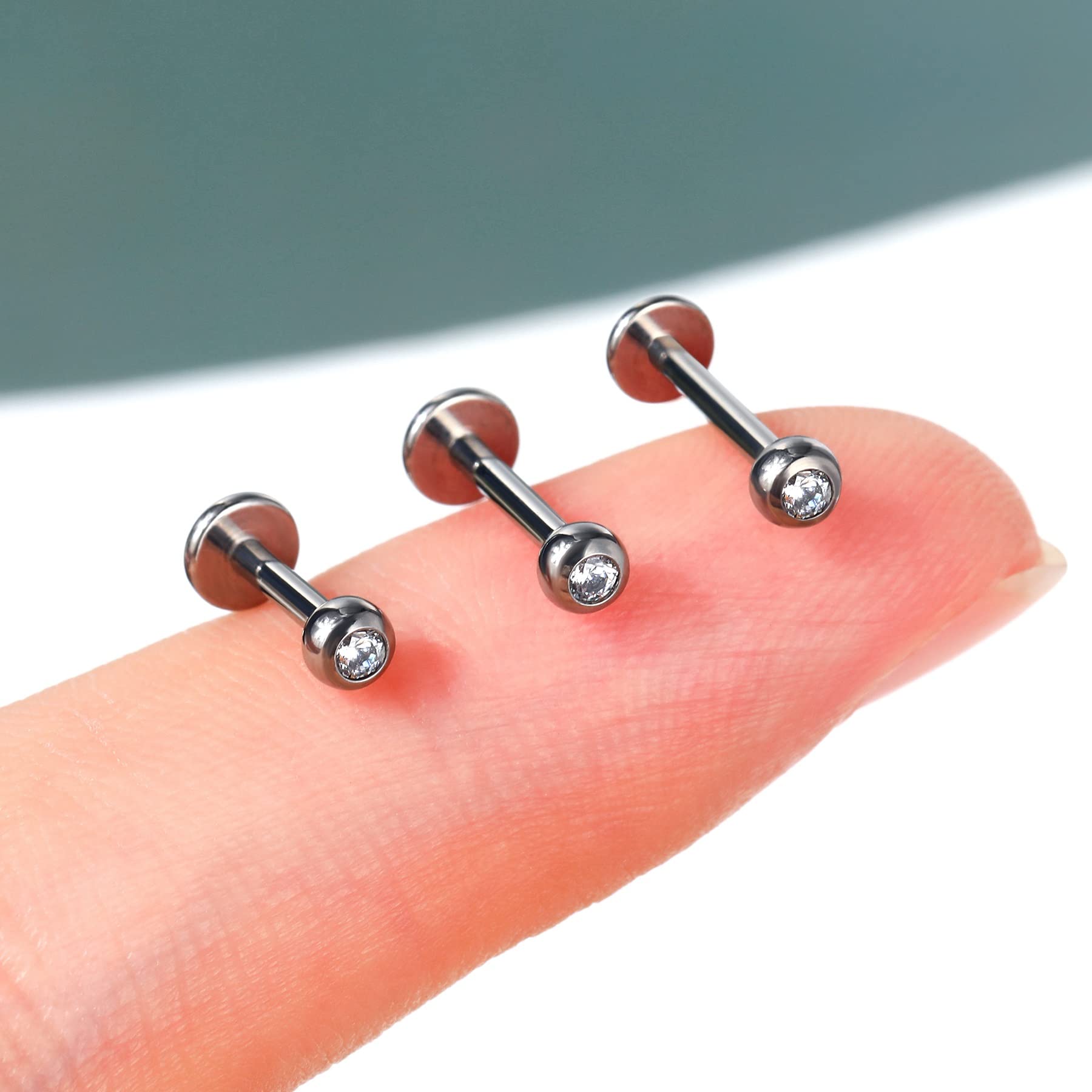 Mooncrush Jewelry G23 Soild Titanium 6MM Tragus Earring Internally Threaded 16g Cartilage Earring Stud Flat Back Helix Piercing Jewelry Surgical Steel