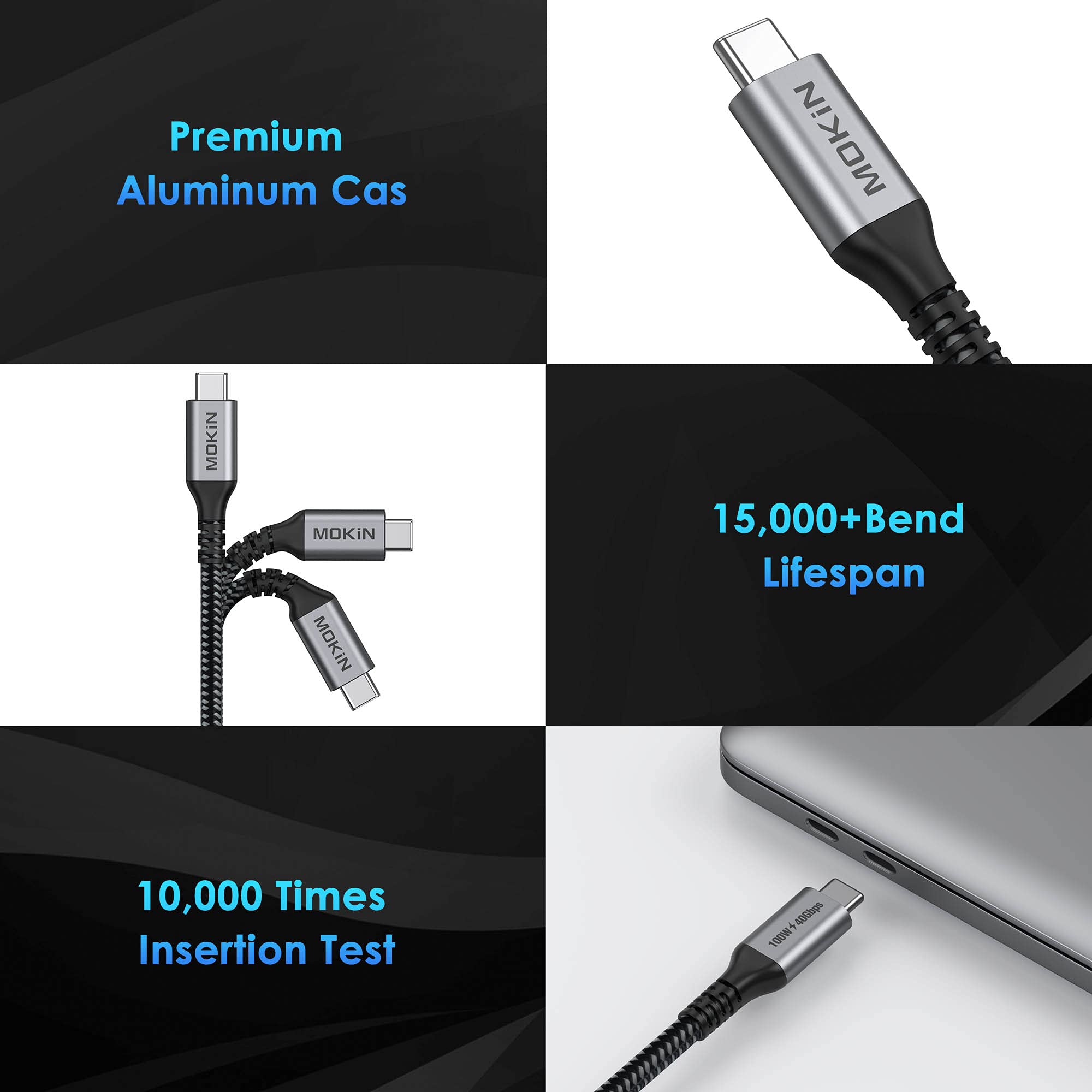MOKiN USB 4 Cable 4ft, 40Gbps USB Cable with 100W Charging, Supports 5K or 8K Display, USB 4 Cable Compatible with MacBook, Hub, Docking, USB 4 and USB 3