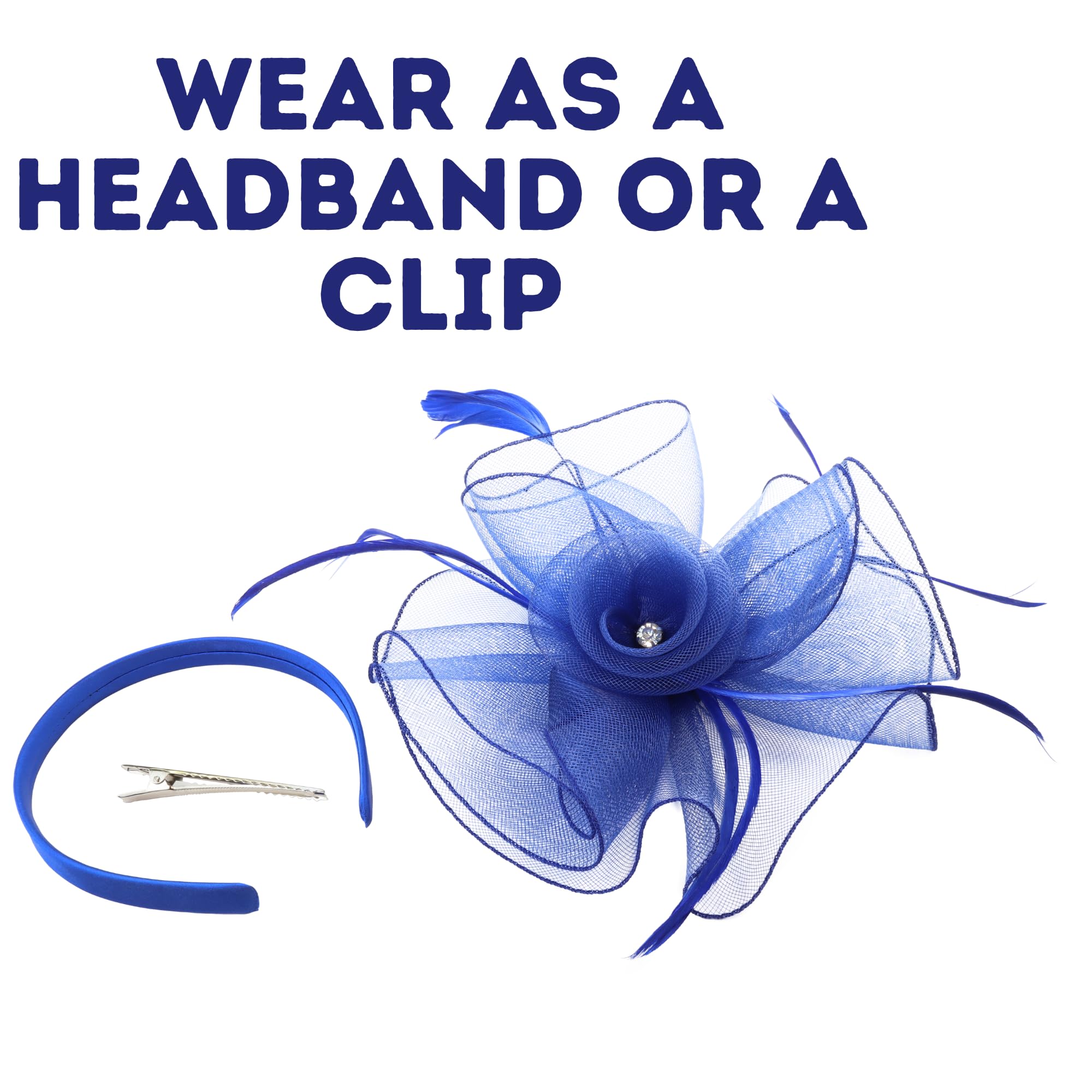 Needzo Blue Fascinator Hat Headband for Women, Tea Party and Kentucky Derby Hair Accessories, One Size