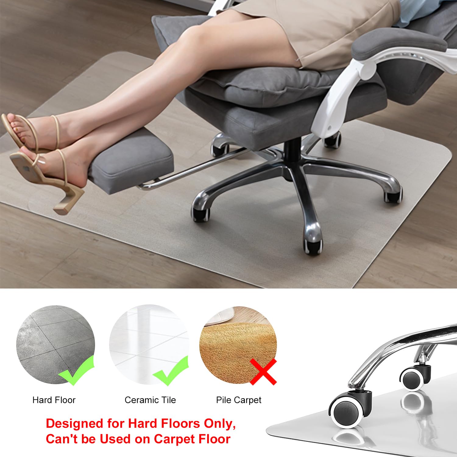 Kuyal Chair Mat for Hardwood Floor,36 x 48 inches Rectangle Desk Durable Wood/Tile Protection Mat for Rolling Chairs, Non-Studded Bottom, 2.1mm Thickness