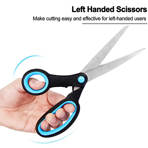 Left Handed Scissors for Adults, 8 Inch Lefty Scissors Bluk for Kids Student, All Purpose Sharp Blades Shears Set of 2 Pack, Great for Craft, Office, Sewing Fabric, Arts, School and Home, Black/Blue