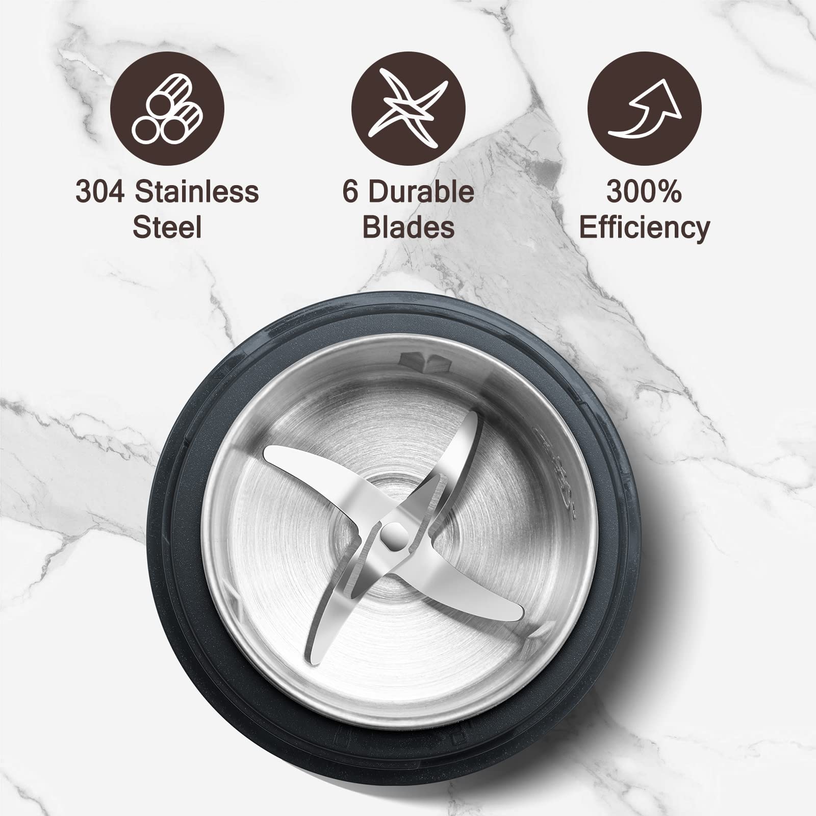 Mecity Electric Coffee Grinder Fast Grinder with 6 Stainless Steel Blades for Beans, Condiment, Pepper and Salt, Espresso Ground Coffee Grinder, Removable Bowl, Easy to Clean, 200W
