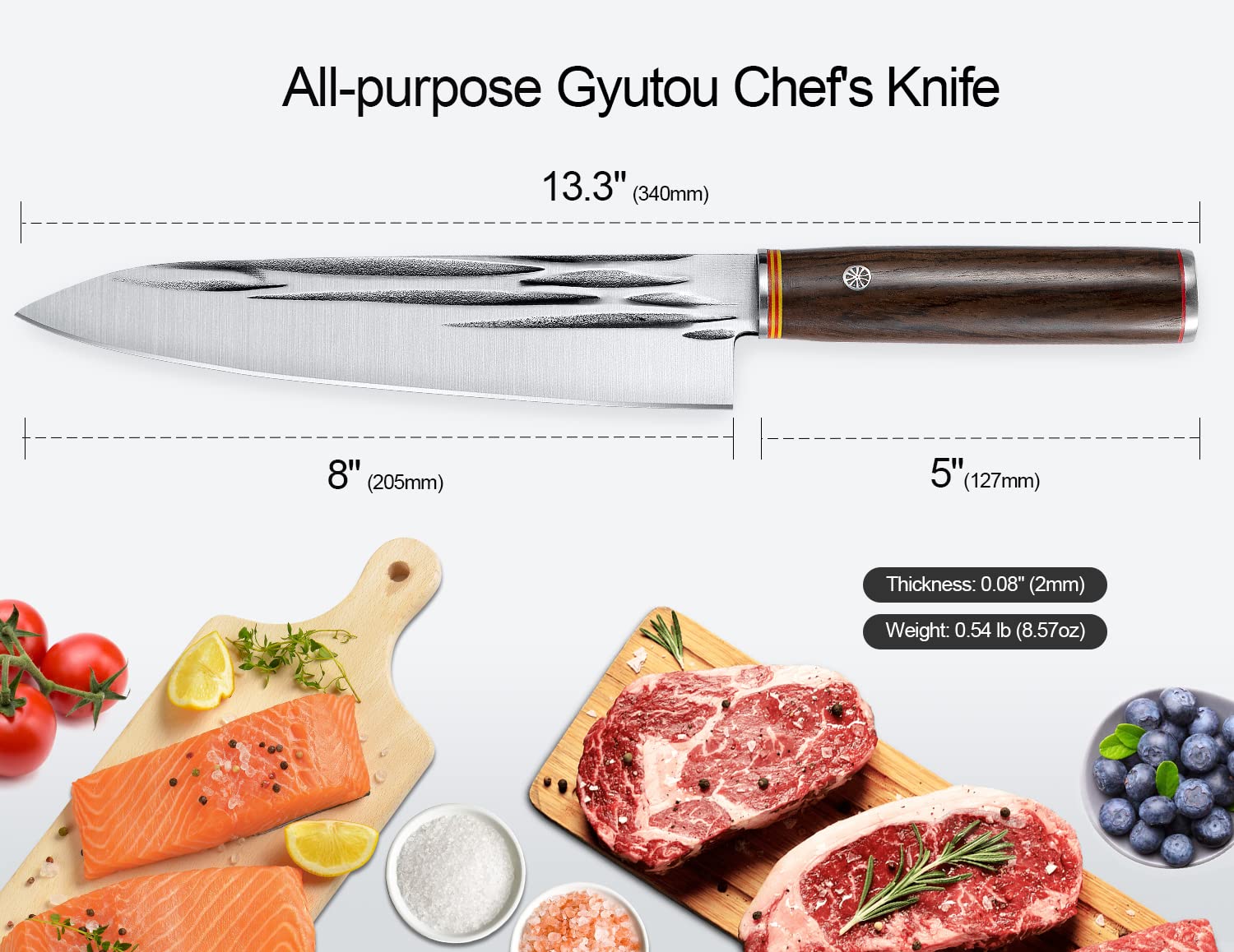 POPSUN Japanese Chef Knife, Sharp Hand Forged Kitchen Chef Knife, Professional 7cr17mov High Carbon Stainless Steel Gyuto Chef's Knife - Rosewood Handle & Gift Box