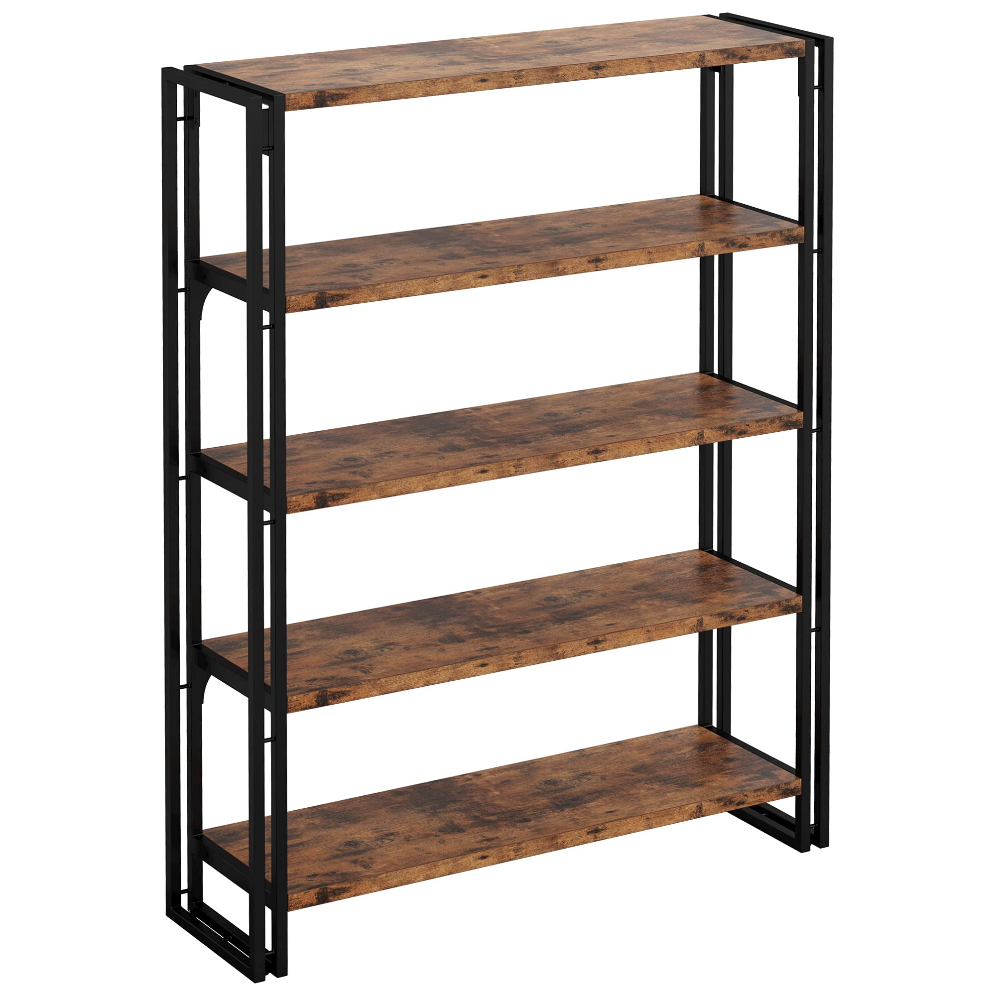 IRONCK Bookshelf and Bookcase 5 Tier, Wood and Metal Bookshelves Storage Shelves for Home Office, Sturdy Easy Assembly, Rustic Brown