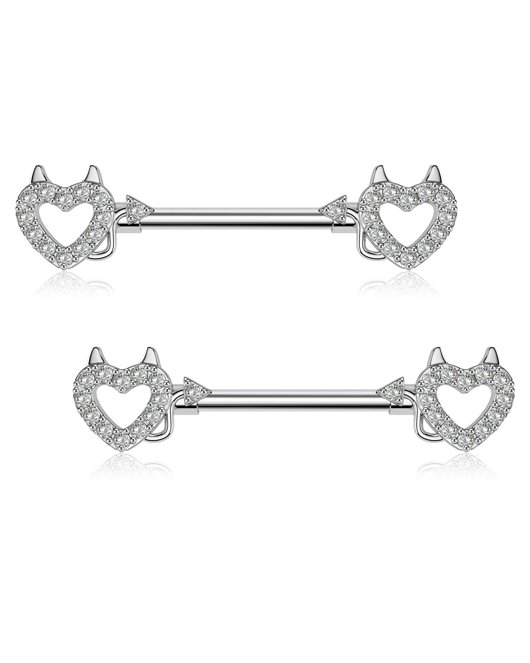 Melighting Devil Nipple Rings 14G Surgical Steel 316L Heart Shape Nipple Barbell CZ Nipple Piercing Jewelry for Women Men Body Piercing Jewelry