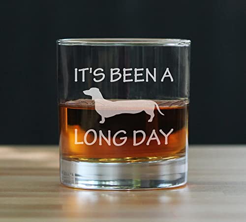 Long Day - Funny Dachshund Whiskey Rocks Glass Gifts for Men & Women - Fun Whisky Drinking Tumbler Décor