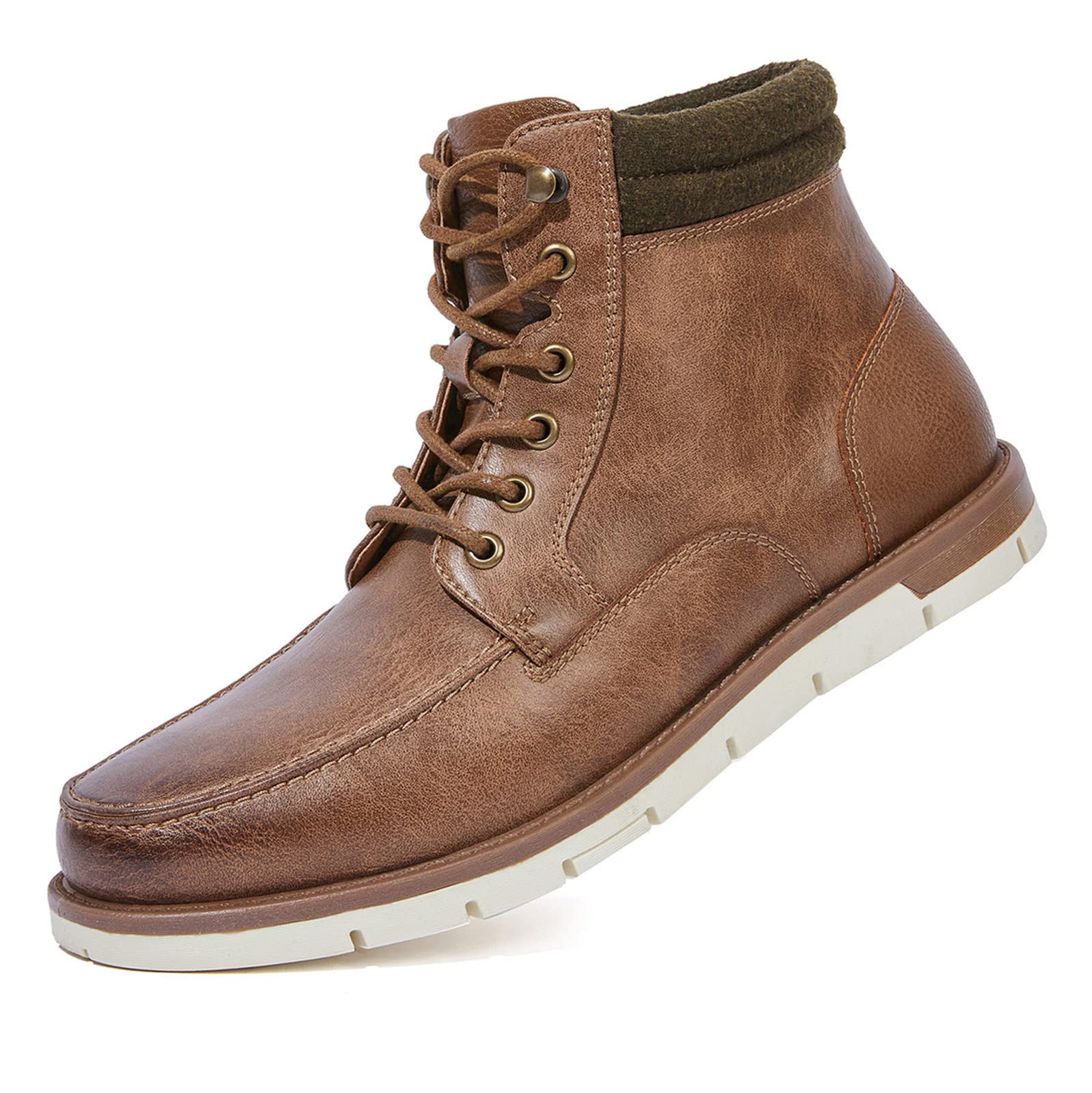 Kkyc Mens Boots Fashion Waterproof Hiking Boots Casual Work Boots Slip on Lace-up Chukka Boots 13 M (Brown)