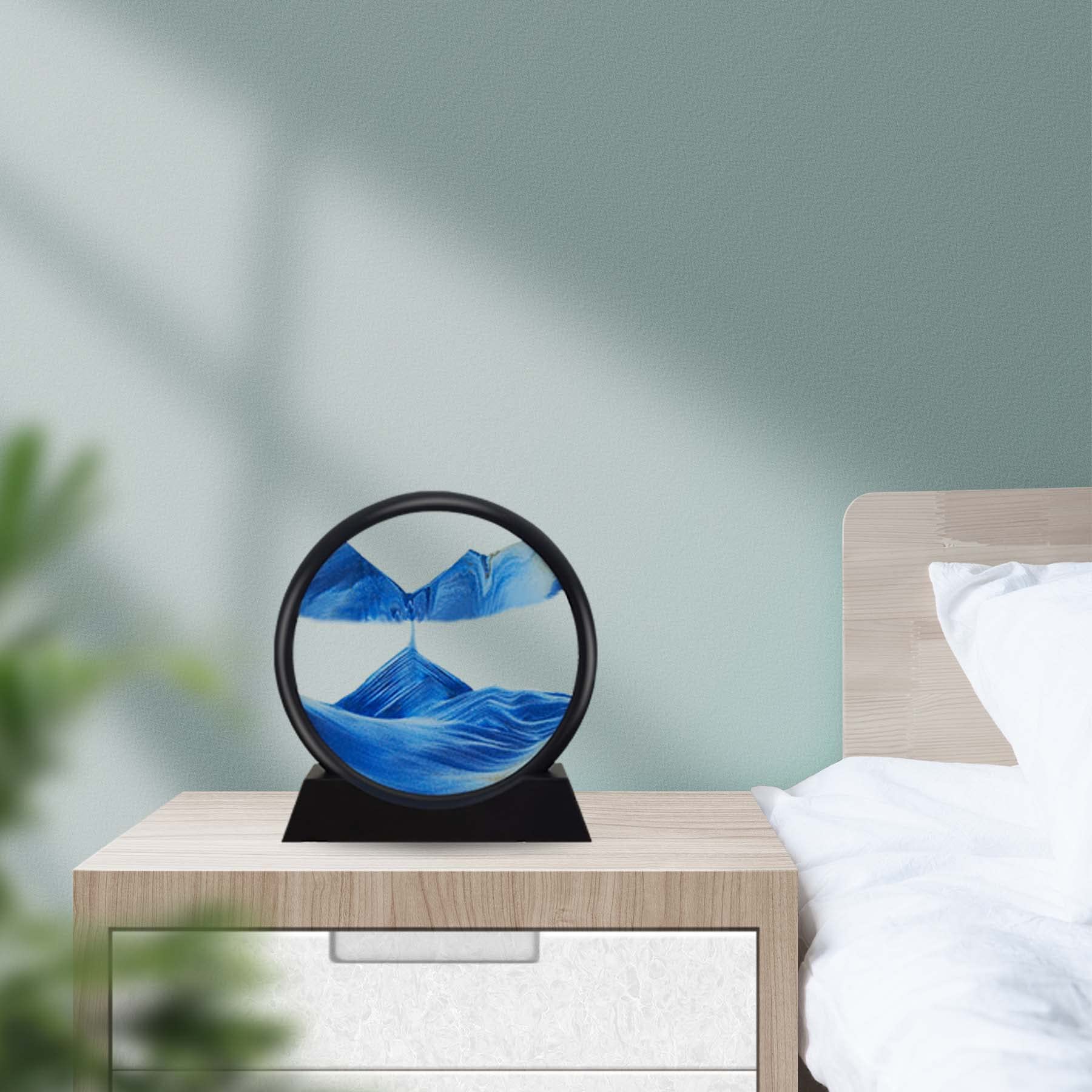 oving Sand Art, 3D Deep Sea Sandscape in Motion Display Round Glass Flowing Sand Frame, 7IN Sand Art Kid's Toys for Home Decor and Office (Blue)