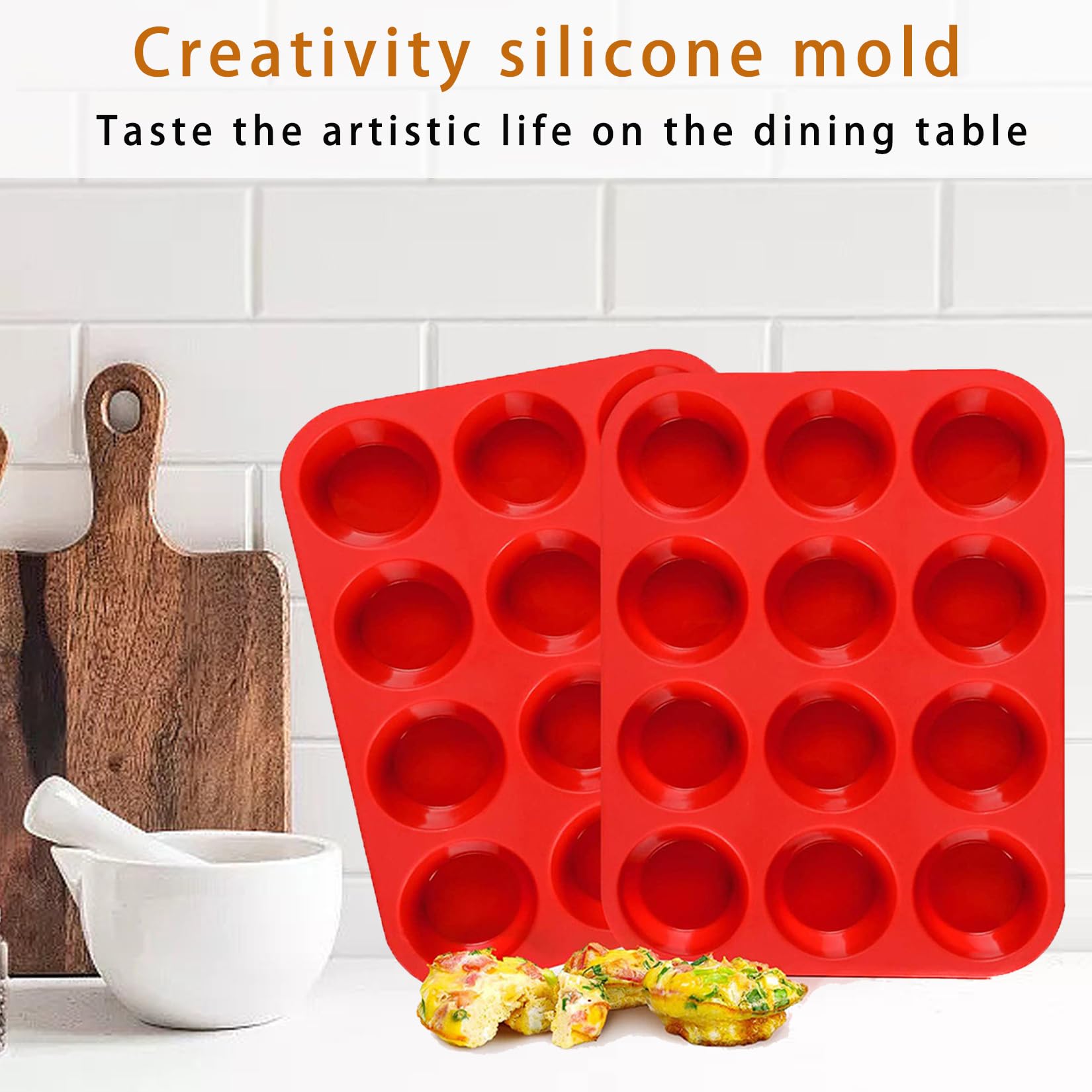 MEKBOK Silicone non-stick pan 12 cups muffin pan/cake pan/cake pan BPA-easy to clean dishwasher and microwave safe, bakeware-red (1pcs)