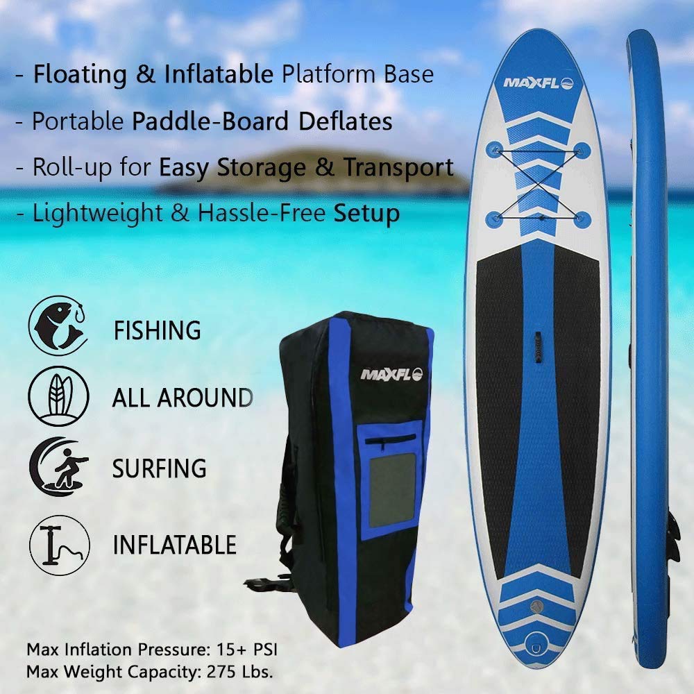 Inflatable Stand Up Paddle Board 10’6” Long 6” Thick | SUP Paddleboard Accessories Carry Backpack | Wide Stance, Bottom Fin Paddling Surf Control, Non-Slip Deck | Standing Boat Boards Wood Paddle