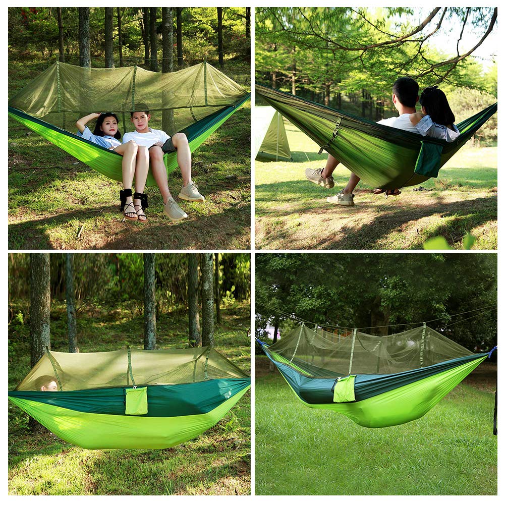 izBuy Camping Hammock with Net, Single & Double Outdoor Hammocks Portable Lightweight Parachute for Travel Hiking Backpacking