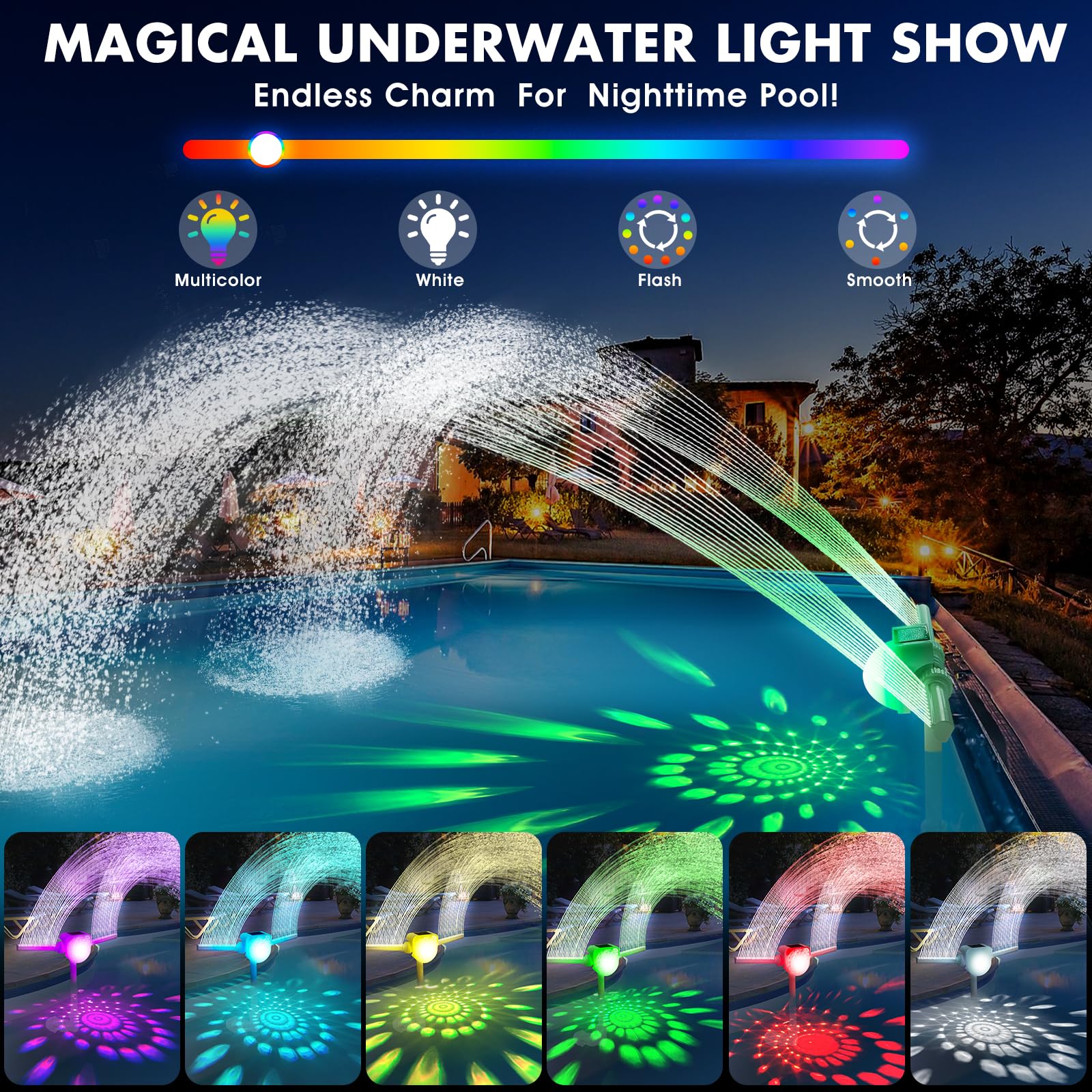 Pool Fountain with Solar Pool Light Show,Adjustable Dual Spray Sprinkler Pool Fountain for Inground Pool Waterfall,Swimming Pool Water Fountain,Fun Pool Waterfall Sprayer for Pool Cooling Fountain
