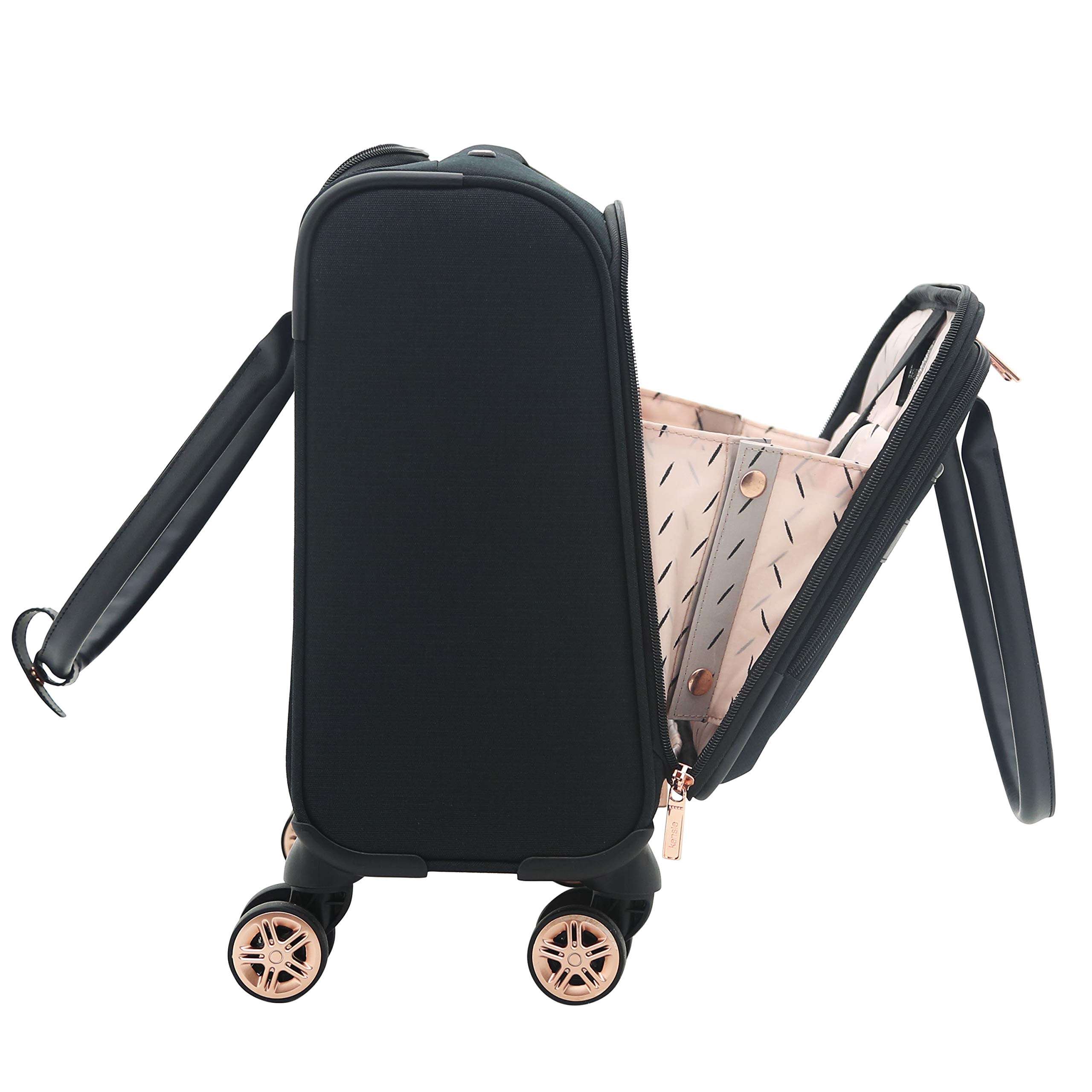 kensie Women's Hudson Softside 3-Piece Spinner Luggage Set, Black with Rose Gold, (16/20/28)
