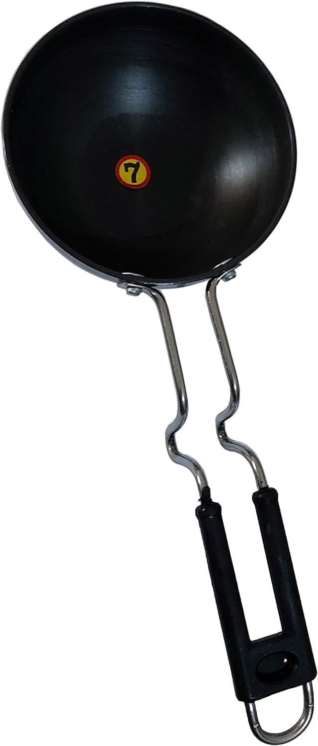 TheNext7 Non Stick Hard Anodized Tadka Pan with steel and black handle at end,Large Tadka Pan for saag, dal, kadhi, dhokla