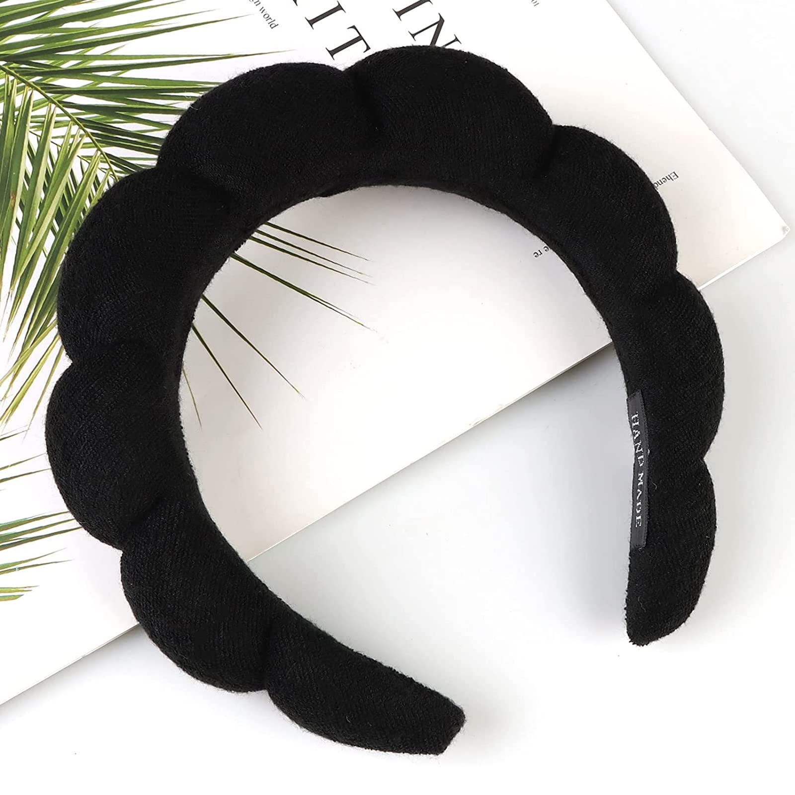 mizeo Spa Headband for Women,Sponge Terry Cloth Fabric Head Band,Soft&Non Slip Hair Band for Washing Face,Makeup,Skincare,Shower,Hair Accessories(Black)