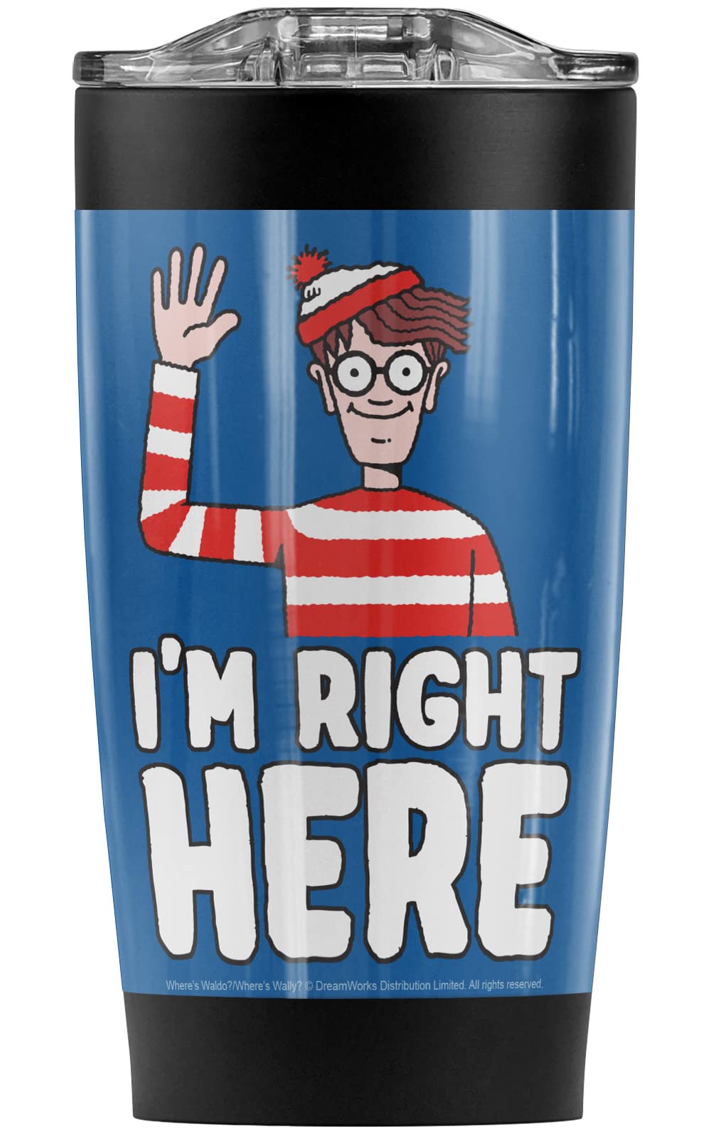 Logovision Where's Waldo Im Right Here Stainless Steel Tumbler 20 oz Coffee Travel Mug/Cup, Vacuum Insulated & Double Wall with Leakproof Sliding Lid | Great for Hot Drinks and Cold Beverages