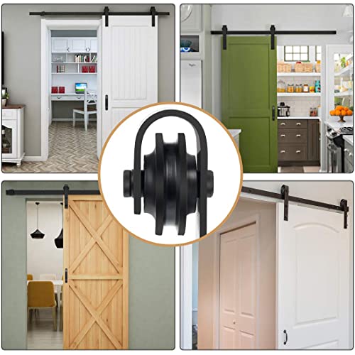 Signstek Sliding Barn Door Hardware Kit 6.6 FT Heavy Duty-Smoothly and Quietly- Easy to Install with Door Hook and 2 Handles - Fit 1 3/8-1 3/4" Thickness β Black (J Shape Hanger)