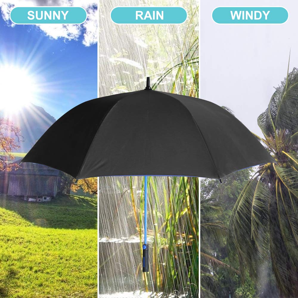 Leanking Golf Umbrella 55 Inch Automatic Open Extra Large Oversize UV Protection Double Canopy Vented Sun Rain Windproof Waterproof Stick Umbrellas for Women Men Family (Black Blue)