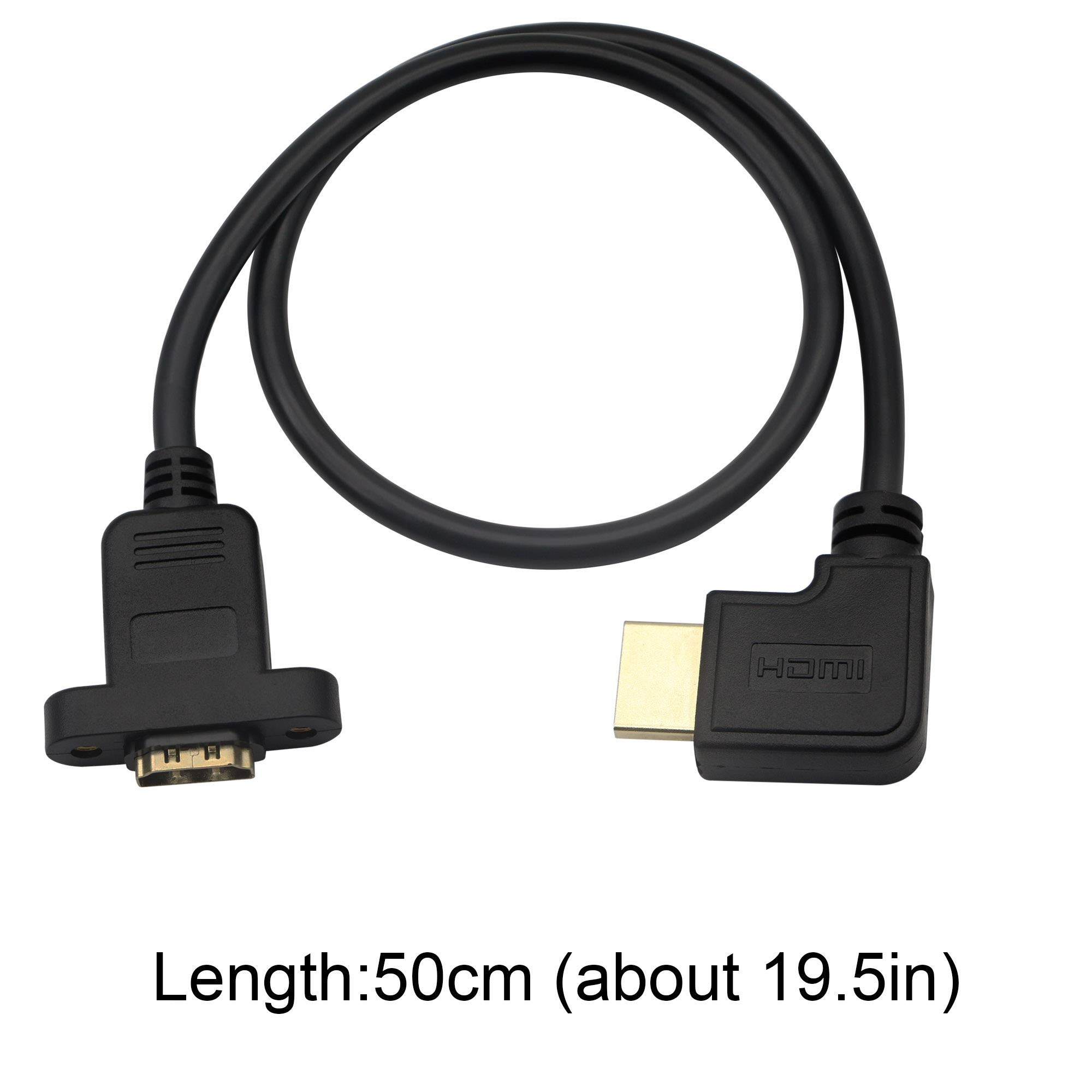 HDMI Panel Mount 90 Degree Extension Cable,HDMI Femlae to 90 Degree Right Male Connector Wire, with Screw Hole Panel Mount,Support 4K 60hz 3D TV, Roku, Xbox360 eat. (Angle Right) 0.5m