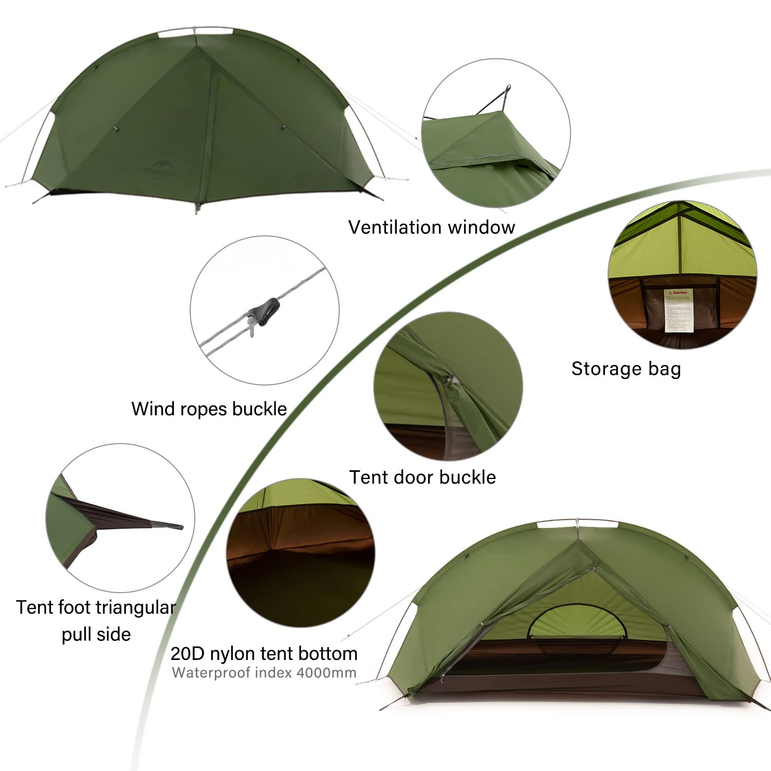 Naturehike Taga 2 Person Lightweight Backpacking Tent Outdoor Camping Tent (Forest Green)