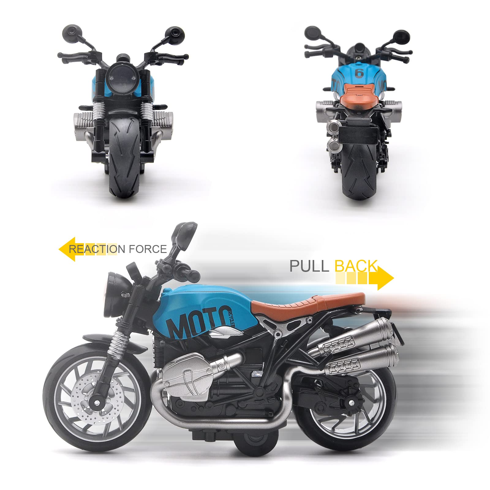 Motorcycle Toys for Kids - Pull Back Toy Motorcycle Model 1/12 Scale with Lights and Sounds, Die-Cast Motorcycles Toy for Boys Kids Age 3-12 Year Old (Blue)
