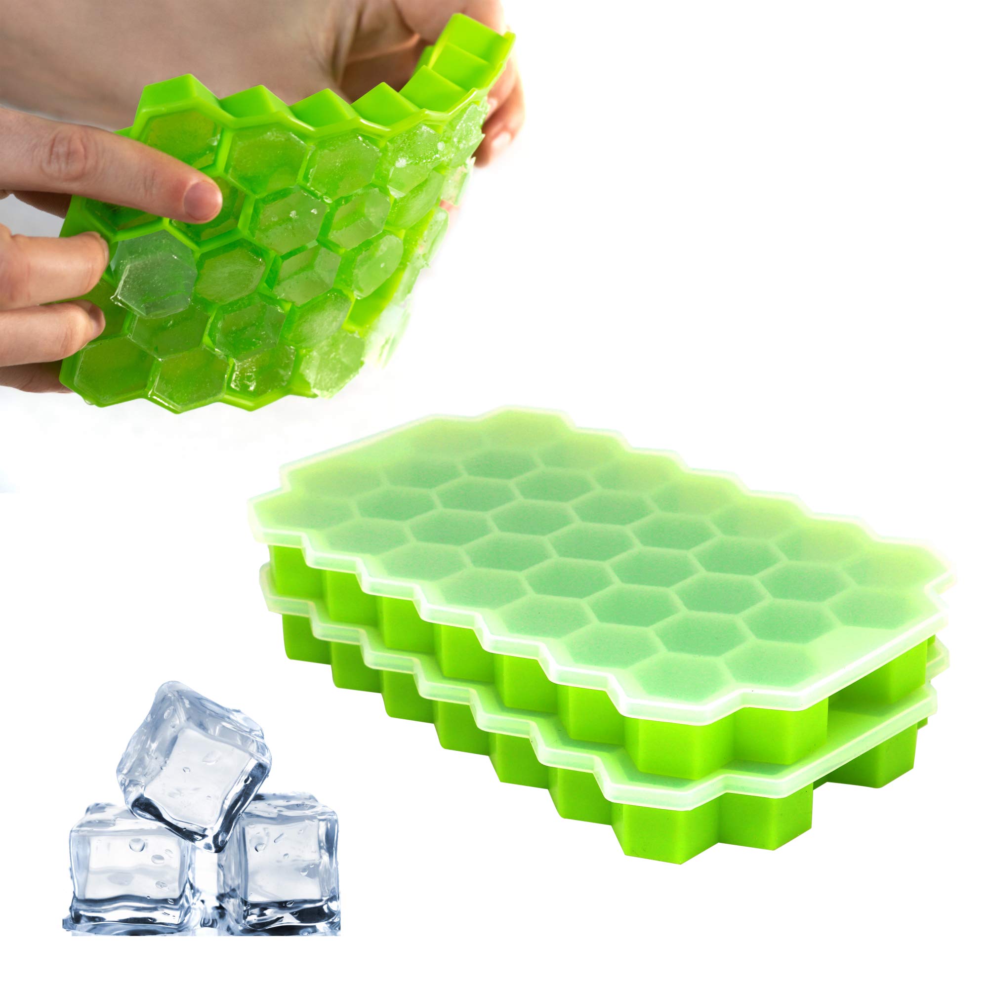 PureHQ Ice Cube Trays for Freezer, 74 Hexagon Shape Stackable Ice Tray for Freezer, Silicone Ice Mold Trays, Easy Release and BPA Free, 2 PACK