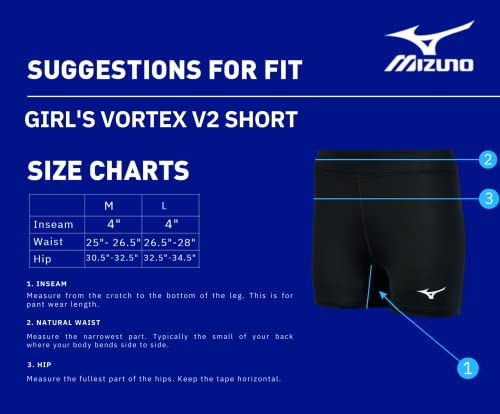 Mizuno Girls' Vortex V2 Volleyball Short, Navy, Large