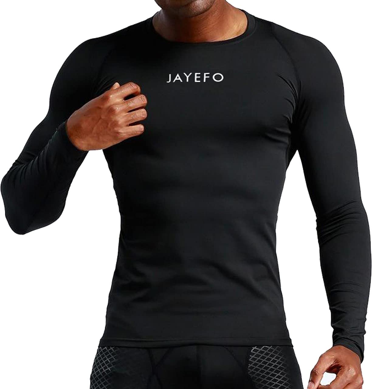 Jayefo Rash Guard Mens Full Sleeve Shirt for Workout, Gym, MMA, BJJ, Surfing, Kayaking - Athletic Men Compression Shirt for - Medium - Black