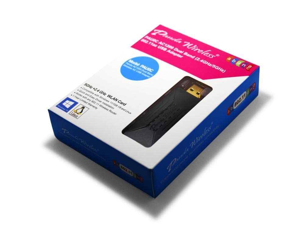Panda Wireless® PAU0C AC1200 Dual Band Wireless-AC USB Adapter - Windows 7/8/10/11/2019/2022, Chrome OS, Zorin, MXLinux, Mint, Ubuntu, Fedora, openSUSE, Rocky, Lubuntu, Kali Linux and Raspbian