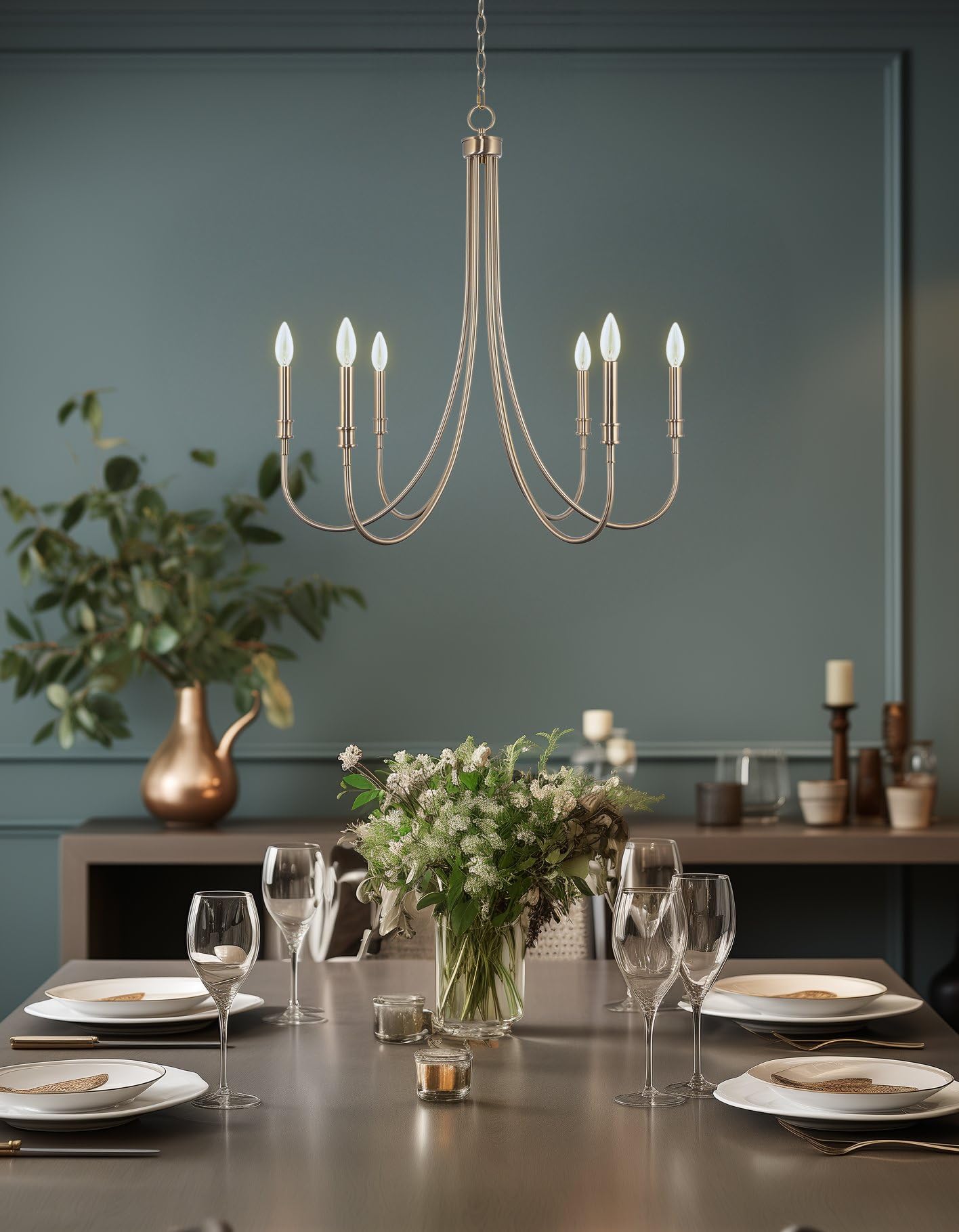 Kira Home Tuscany 30" 6-Light Modern Chandelier, Adjustable Hanging Height, Cool Brass Finish