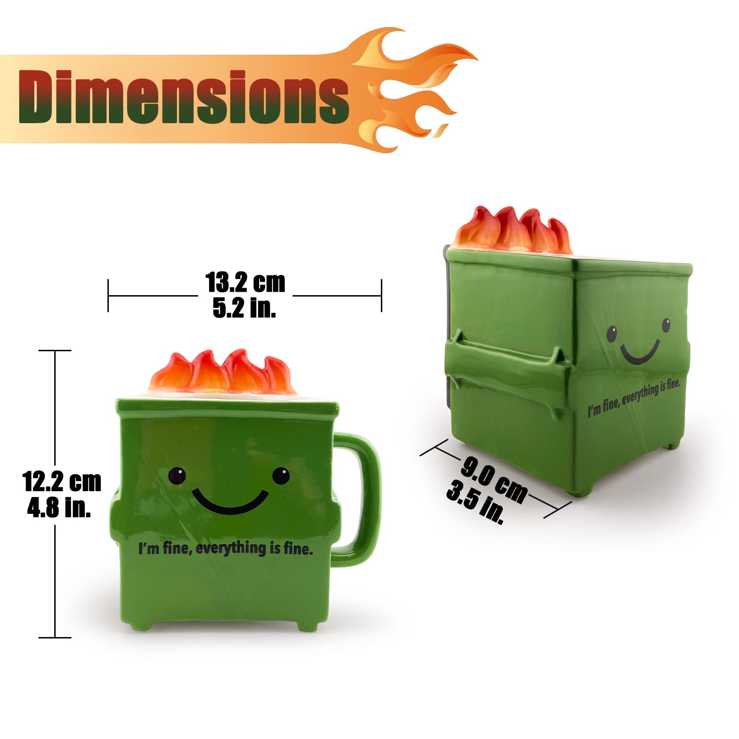 Kwirkworks Mug Dumpster Fire Ceramic Novelty - 20oz Capacity, Fun Gift for Coffee and Tea Lovers Eye-Catching Design, Premium Quality Construction, Ideal Home Office Use (MGDUMP)
